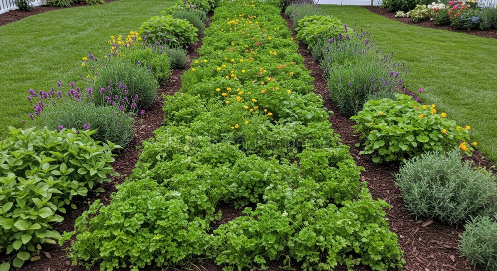 Colorful Flower Garden Path Design Stock Illustration - Illustration of ...