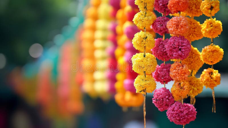 Colorful Flower Garlands Hanging Beautifully Stock Illustration ...