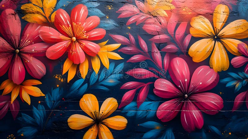 Colorful Flower Graffiti Wall Illustration Stock Illustration ...