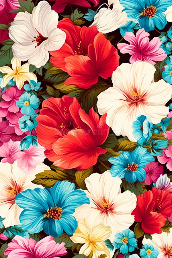 Colorful Flower Pattern with Many Different Colors and Sizes of Flowers ...