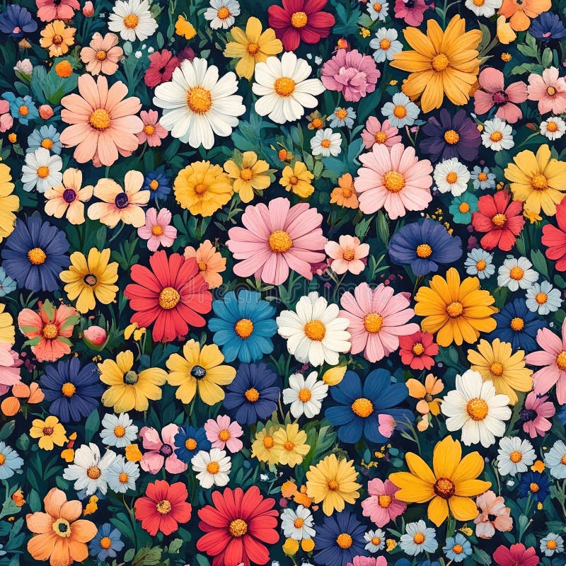 Colorful Flower Pattern with Various Types of Blossoms Stock Photo ...