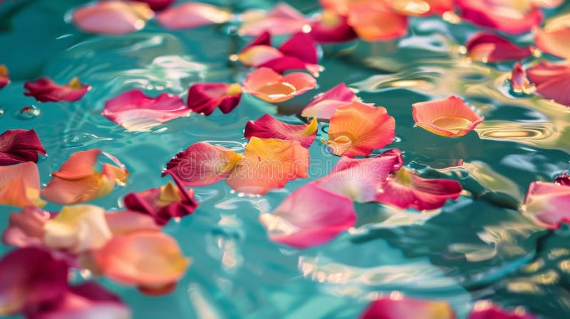 Colorful Flower Petals Float on the Surface of the Water Adding a Touch ...