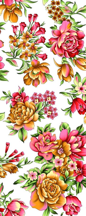 Colorful Flower Print Design Stock Illustration - Illustration of green ...