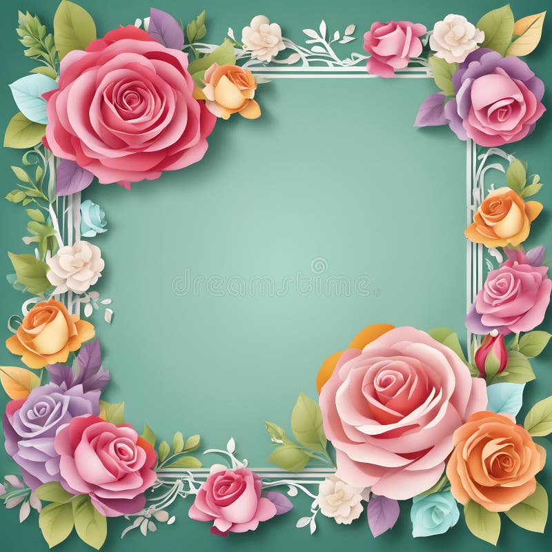 Colorful Flower Rose Frame Background. Generative AI. Stock ...