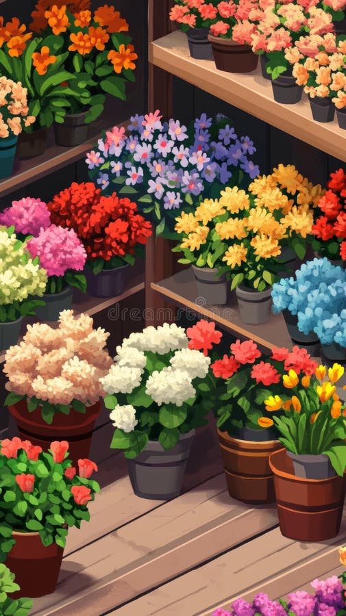 Colorful Flower Shop Display Stock Illustration - Illustration of ...