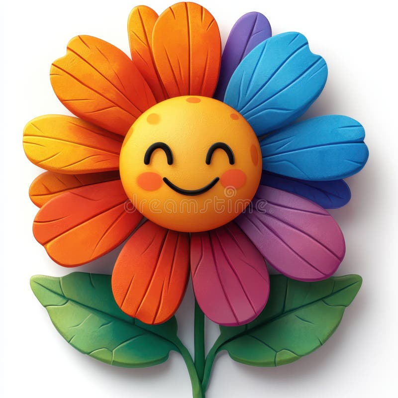 Colorful Flower with Smiling Face and Vibrant Petals Stock Illustration ...