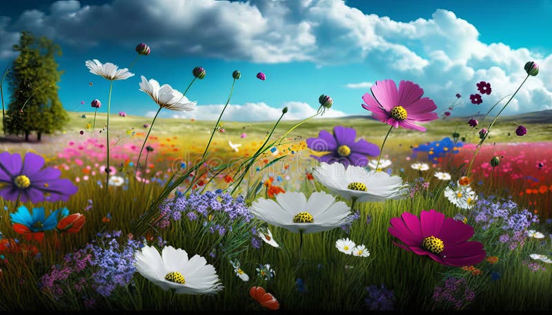 Colorful Flower Spiring Bacgkround. Generative AI. Stock Illustration ...