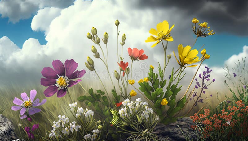 Colorful Flower Spiring Bacgkround. Generative AI. Stock Image - Image ...