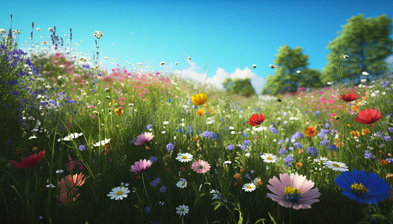 Colorful Flower Spiring Bacgkround. Generative AI. Stock Illustration ...