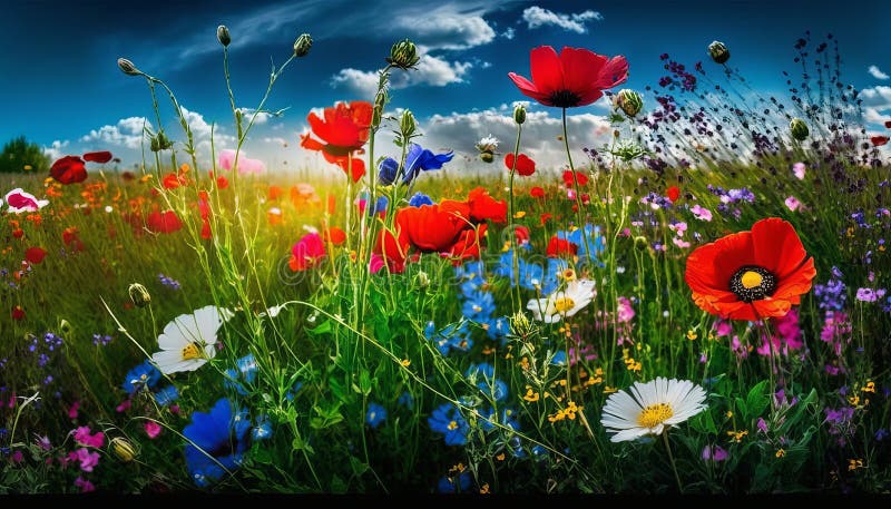 Colorful Flower Spiring Bacgkround. Generative AI. Stock Illustration ...