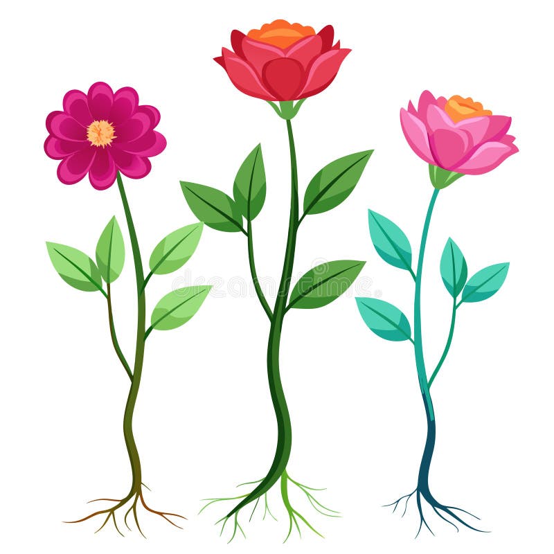 Flower Roots Stem Leaves Stock Illustrations – 856 Flower Roots Stem ...