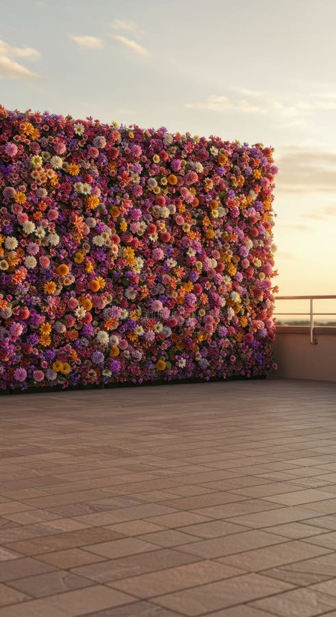 Colorful Flower Wall at Sunset Terrace Stock Illustration ...