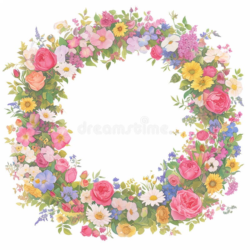 A Colorful Flower Wreath with a White Background. the Flowers are ...