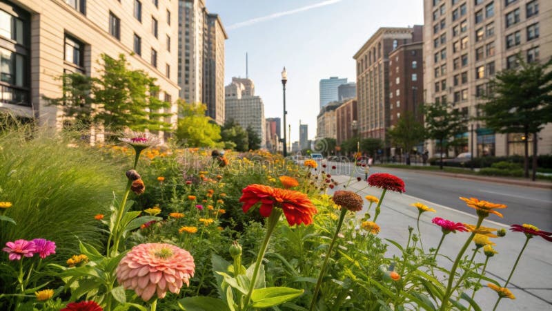 Colorful Flowers Bloom Attracting Pollinators within Urban Settings ...