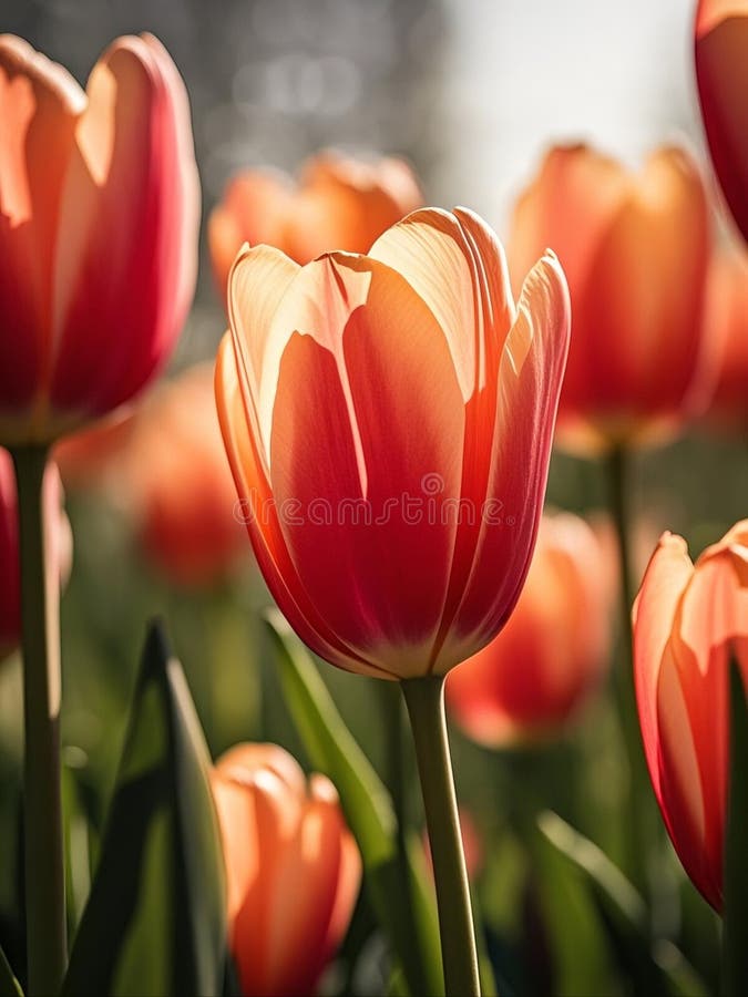 Colorful Flowers Bloom Quietly, with Green Trees and Grass As the ...