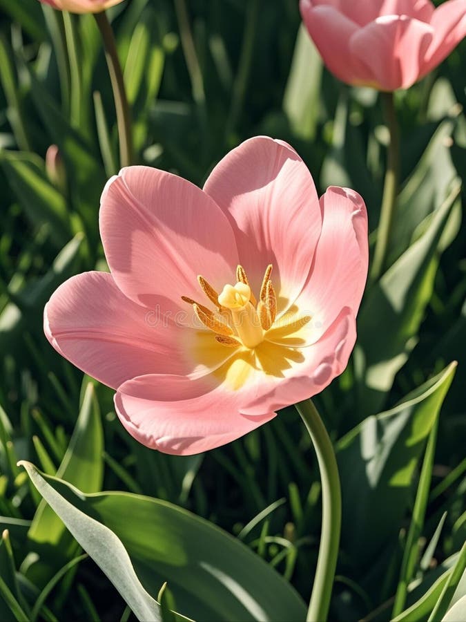 Colorful Flowers Bloom Quietly, with Green Trees and Grass As the ...