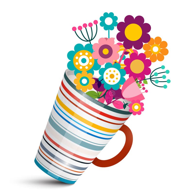 Colorful Flowers in Cup Vector Illustration Stock Vector - Illustration ...