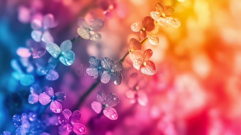 Colorful Flowers with Dew Drops Create a Vibrant Background in Spring ...