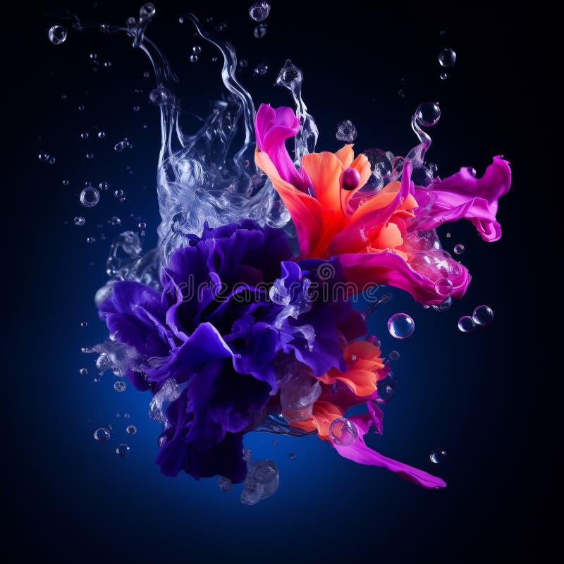 Colorful Flowers Floating in Water with Bubbles Stock Illustration ...