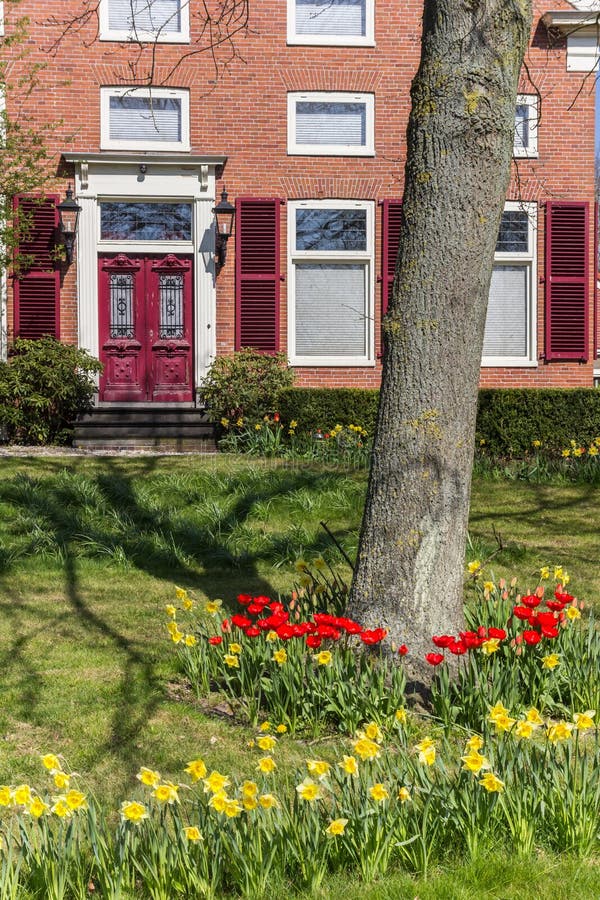 Colorful Flowers in Front of an Old Farm in Oostwold Stock Image ...