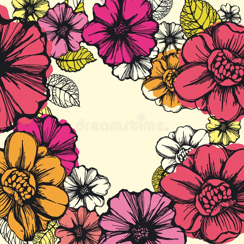 Colorful Flowers Graphic Frame Stock Vector - Illustration of floral ...