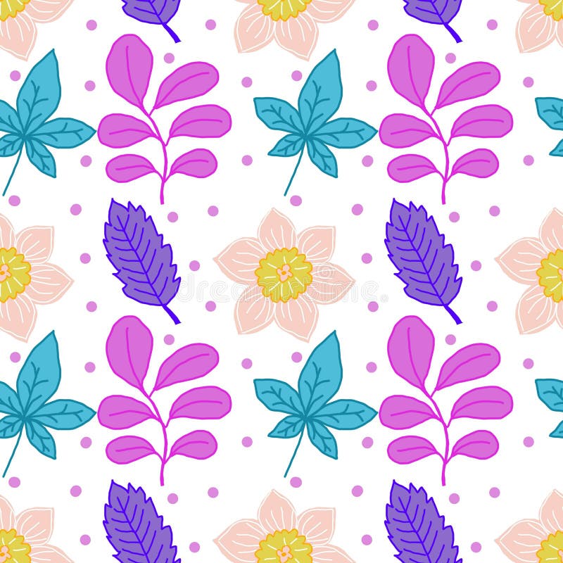 Colorful Flowers and Leaf Seamless Repeat Pattern Background ...