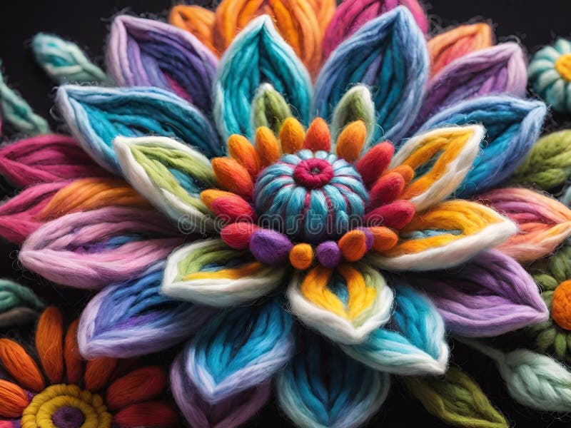 Colorful Flowers Made of Yarn, Knitting Stock Illustration ...