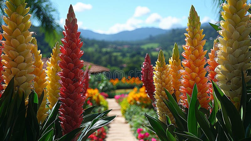 A Path in a Mountain Park between Trees and a Stone Wall. Stock Image ...