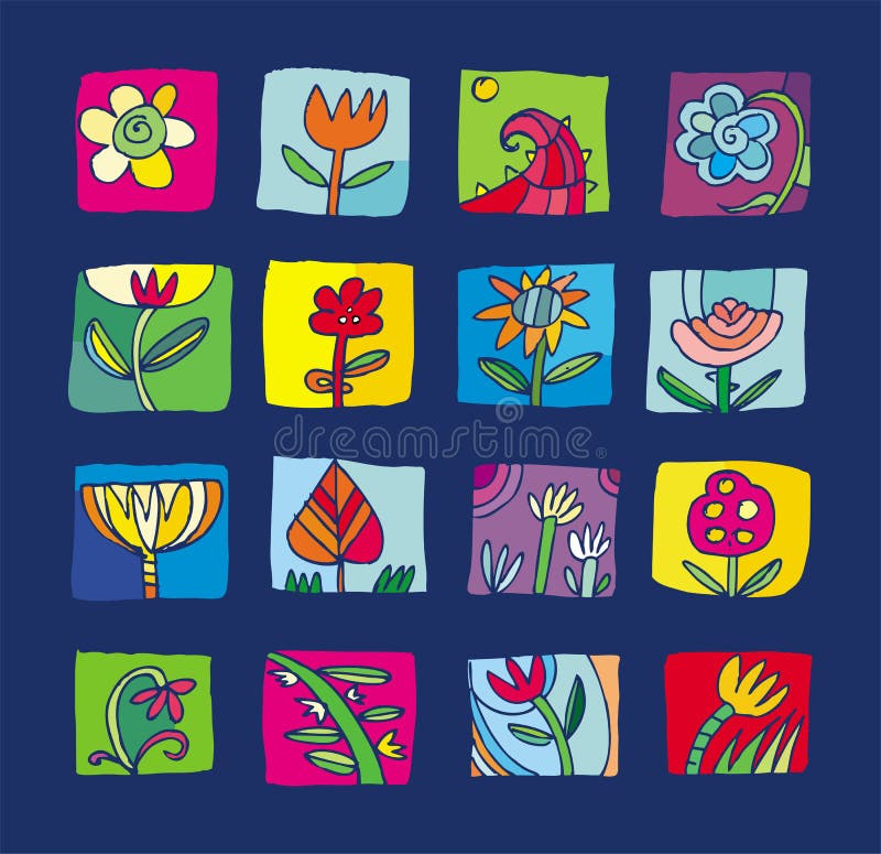 Colorful Flowers Pictograms Stock Vector - Illustration of garden ...