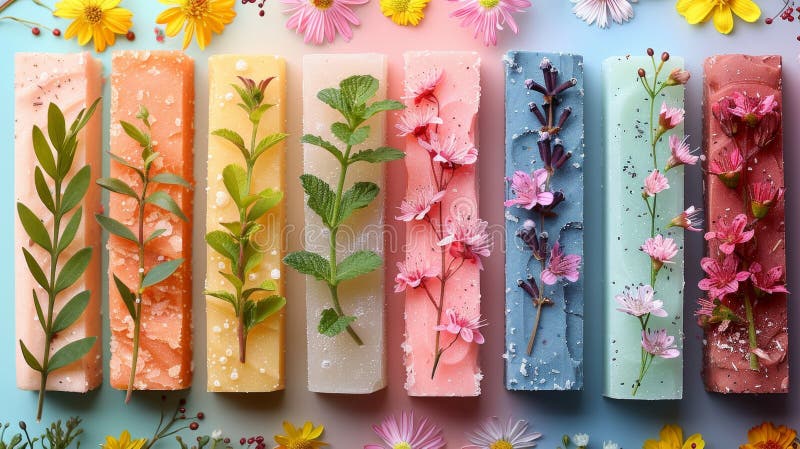 Colorful Flowers on Pieces of Soap. Environmental Background Design ...