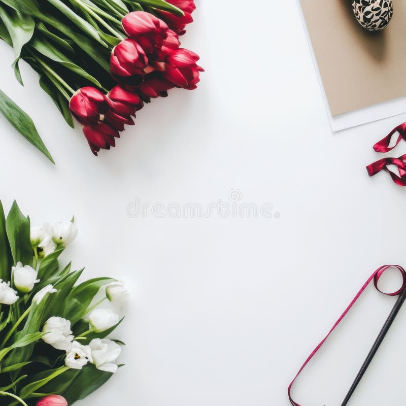 Colorful Flowers and Scissors Arranged on a Table with a Notepad and ...
