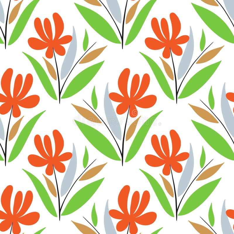 Colorful Flowers, Seamless Pattern. Summer Colorful Pattern. Orange ...