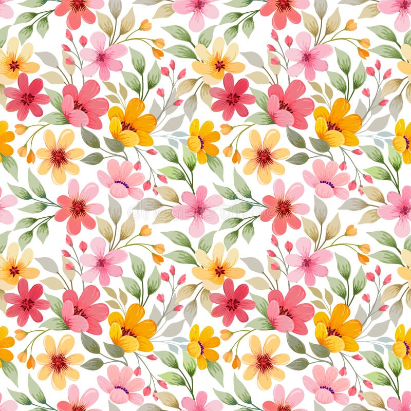 Colorful Flowers Seamless Pattern Vector Design. Stock Illustration ...