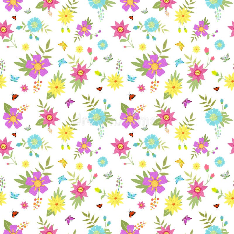 Colorful Flowers Seamless Pattern Vector Stock Vector - Illustration of ...