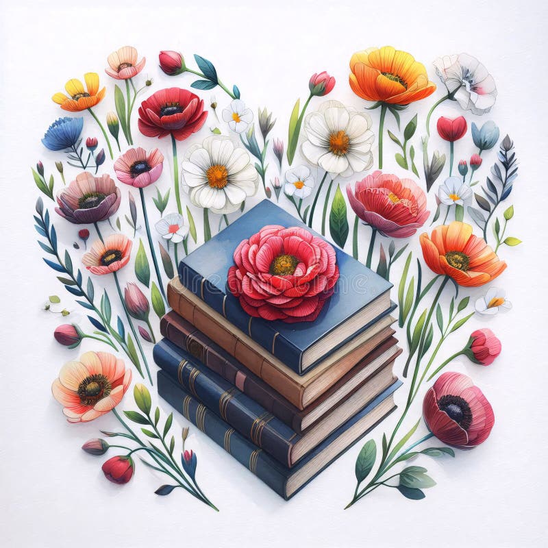A Stack of Books Amidst a Heart of Flowers. National Library Workers ...