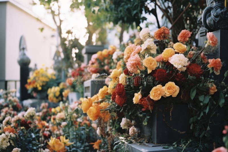 Colorful Flowers in a Vase in a Cemetery Stock Illustration ...