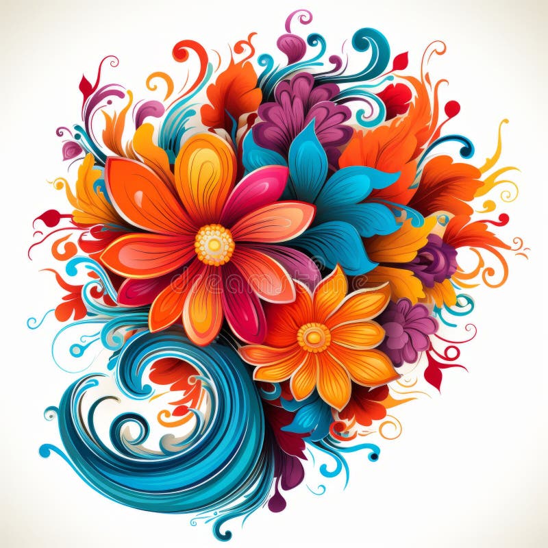 Colorful Flowers on a White Background Stock Illustration ...