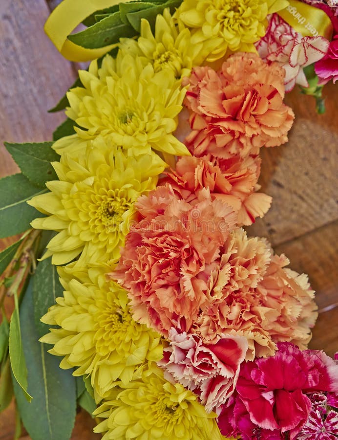Colorful Flowers Wreath Closeup Stock Photo - Image of circle, color ...