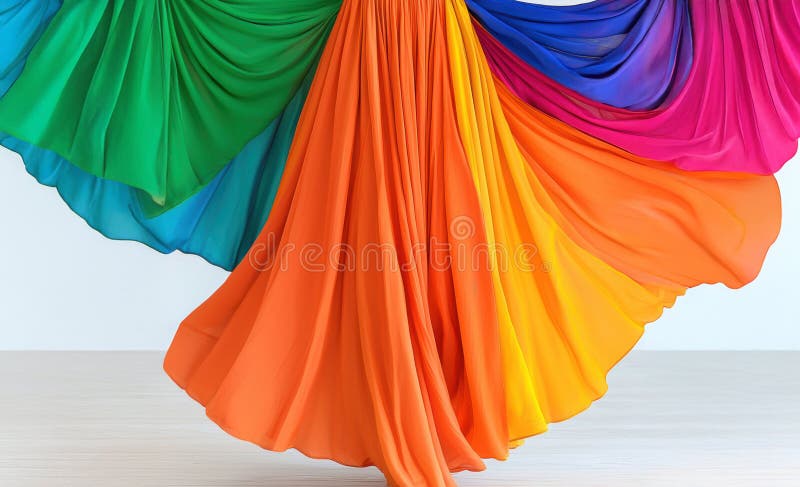 Colorful Flowing Fabric Creates Vibrant Dance Scene, Showcasing ...