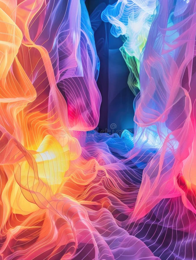 Colorful, Flowing Piece of Fabric with a Yellow Light Shining on it ...