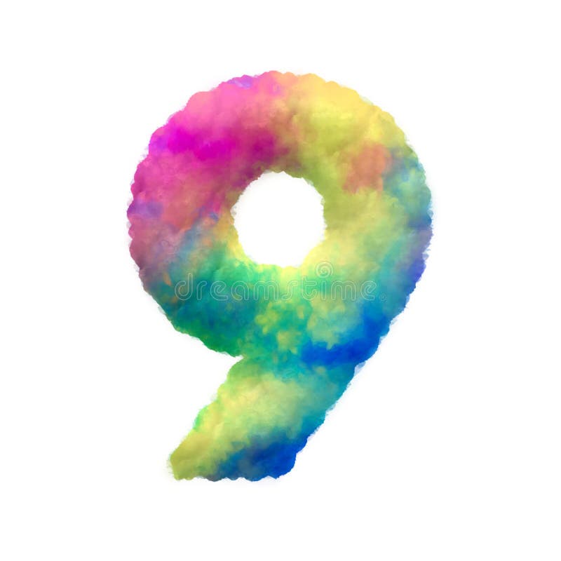 Colorful Fluffy Clouds Number 9 Nine, Isolated on Transparent ...