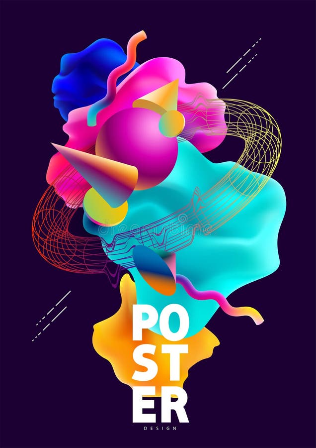 Colorful Fluid 3D Elements with Geometric Shapes. Stock Vector ...