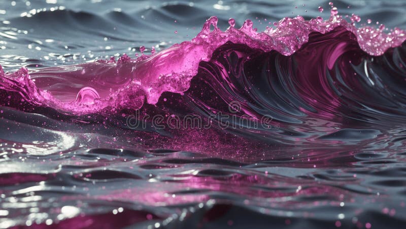 Colorful Fluid Waves with Splashes, Mixing Pink, Black, and White ...