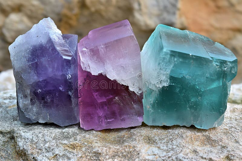 Colorful Fluorite Crystals on Stone Surface in Natural Setting Stock ...