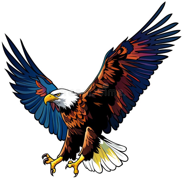 Colorful Flying Bald Eagle stock vector. Illustration of mascot - 318737387