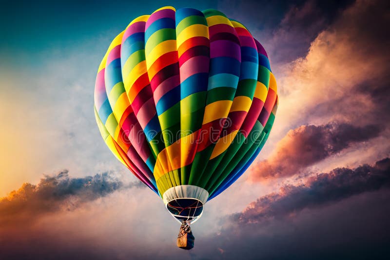 A Colorful, Flying Balloon Across the Sky Stock Illustration ...