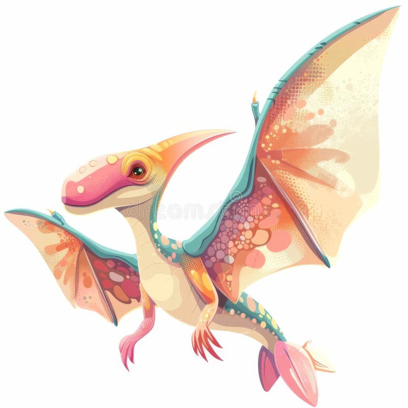 Colorful Flying Cartoon Pterosaur with Vibrant Patterns and Happy ...