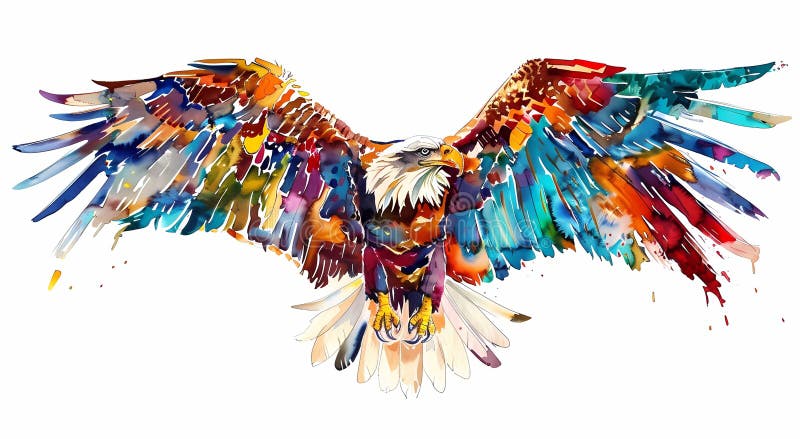 Colorful Flying Eagle with Spread Wings Water Color Stock Illustration ...