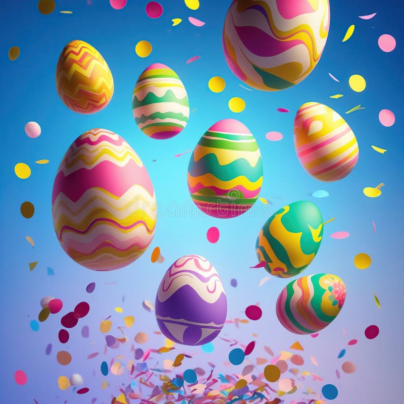Vibrant Falling Easter Eggs on a Clear Blue Sky. Stock Illustration ...