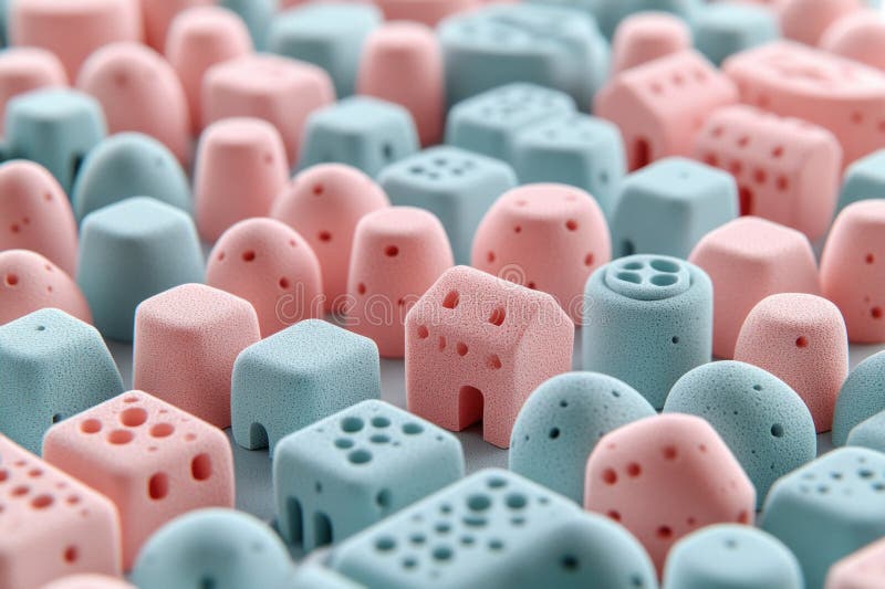 Colorful Foam Blocks in Pastel Blue and Pink Arranged in Grid Formation ...